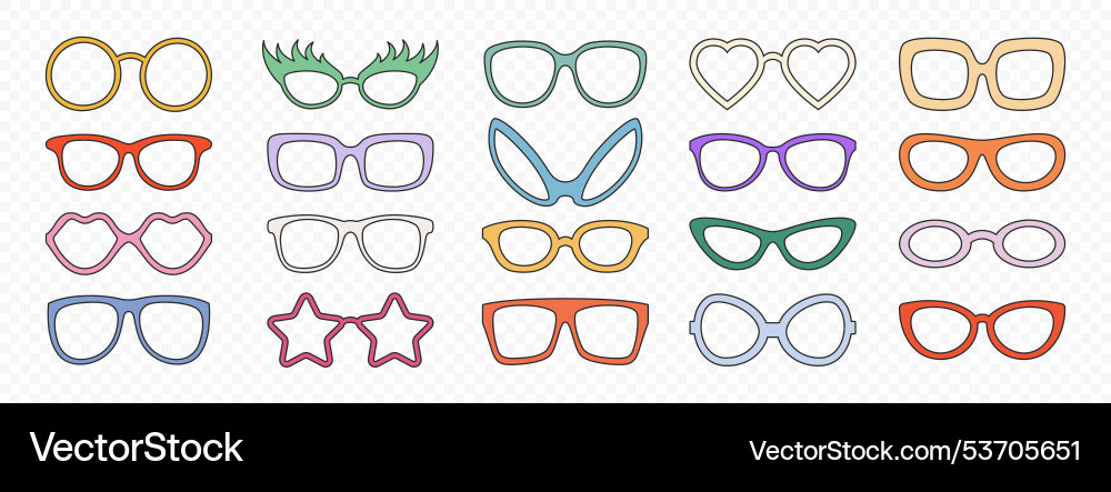 Flat frame glasses icon set sunglasses Royalty Free Vector