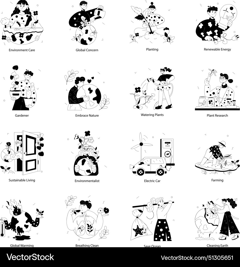Set of 16 ecology doodle mini Royalty Free Vector Image