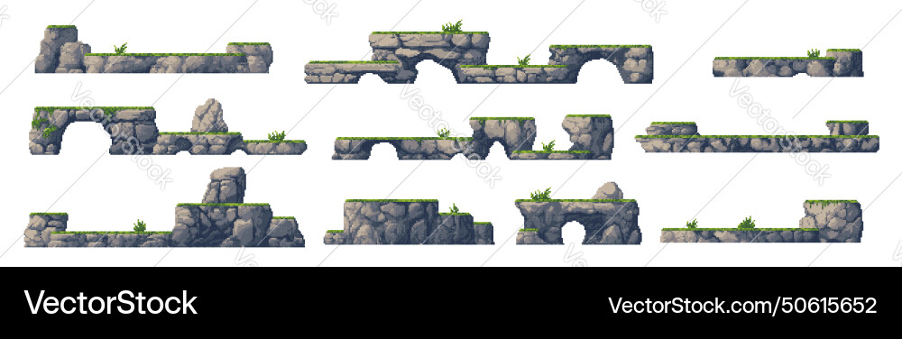 8bit arcade pixel art game platforms with rocks Vector Image