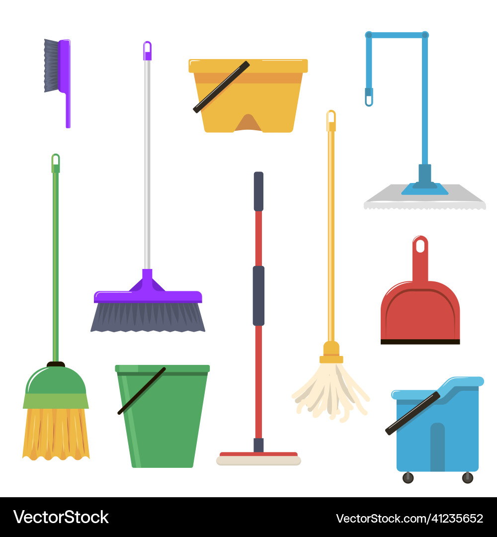 Cleaning tools flat set Royalty Free Vector Image
