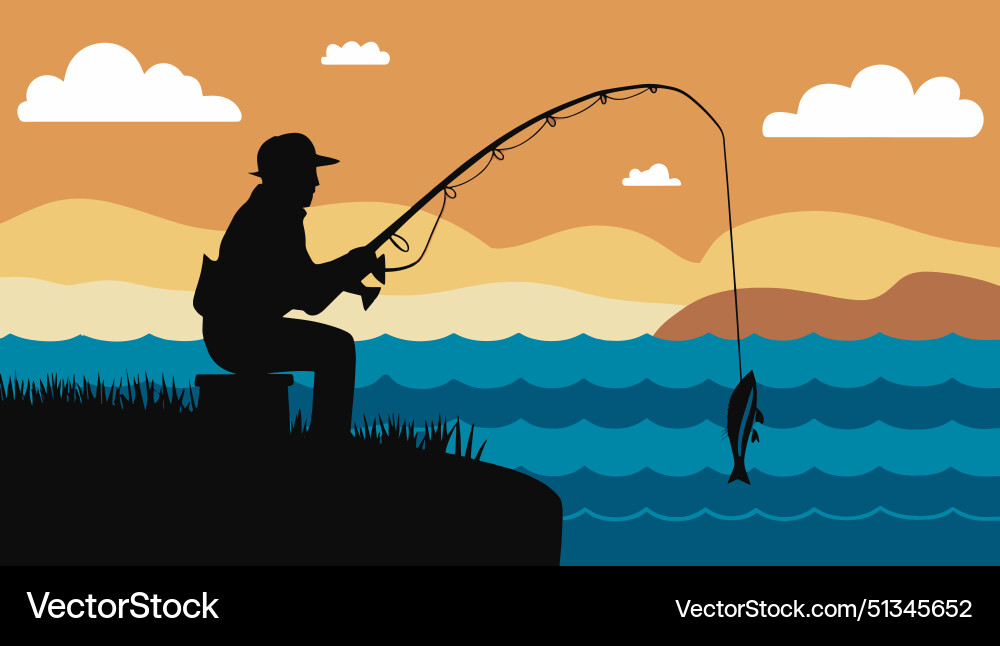 Fisherman fishing scene Royalty Free Vector Image