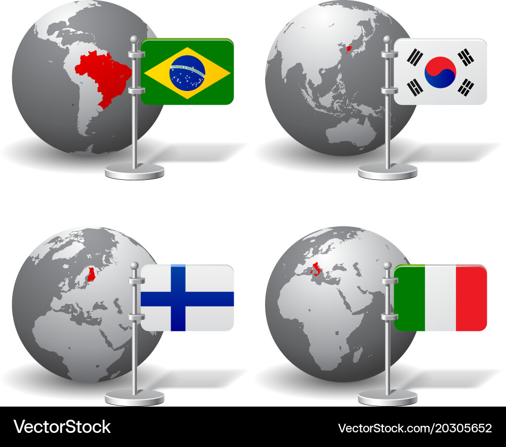 Global Earth Globes with Flags Royalty Free Vector Image