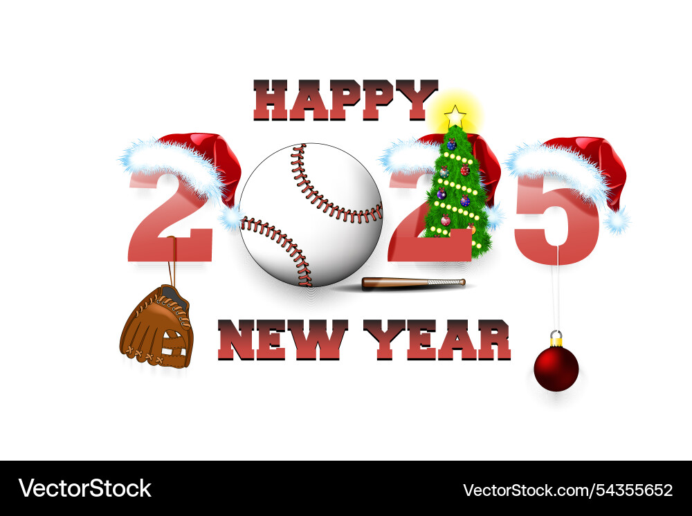 Happy new year 2025 and baseball ball Royalty Free Vector