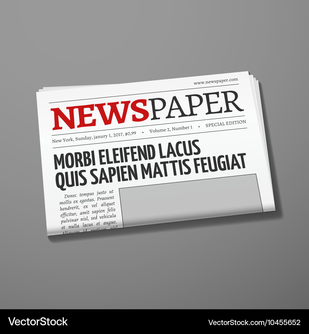 Realistic daily newspaper front page Royalty Free Vector