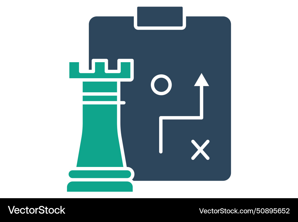 Strategy icon chess rook with board Royalty Free Vector