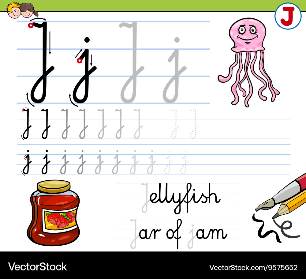 Wie man Buchstabe j schreibt Lizenzfreies Vektorbild