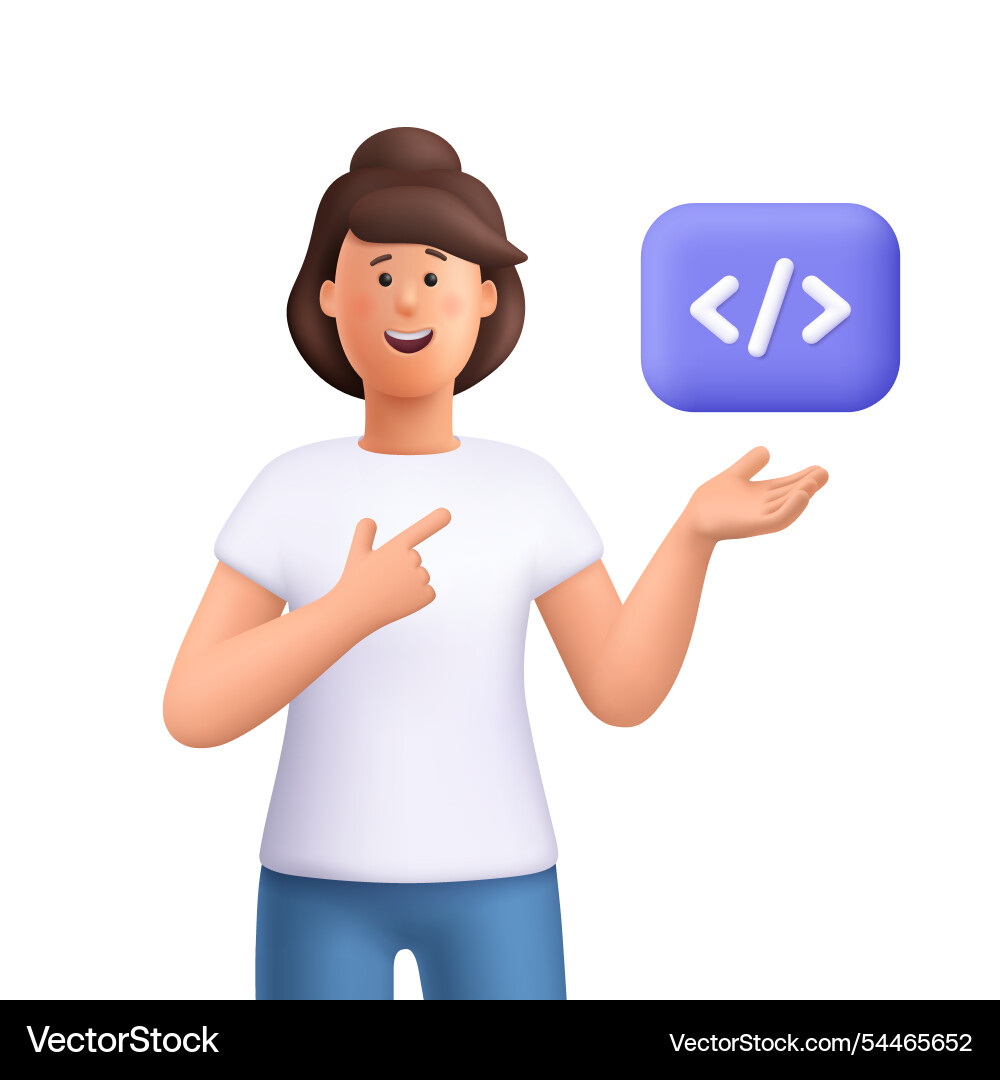 Young smiling woman jane pointing to programming Vector Image