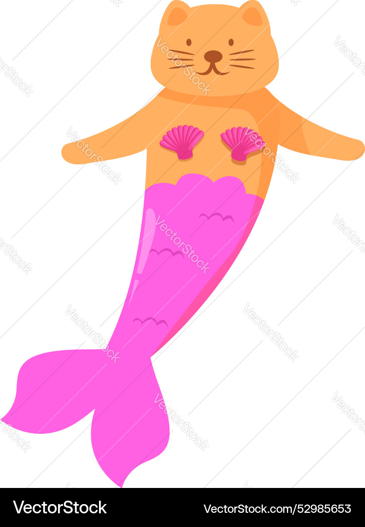 Cute cat mermaid character wearing seashells bra Vector Image