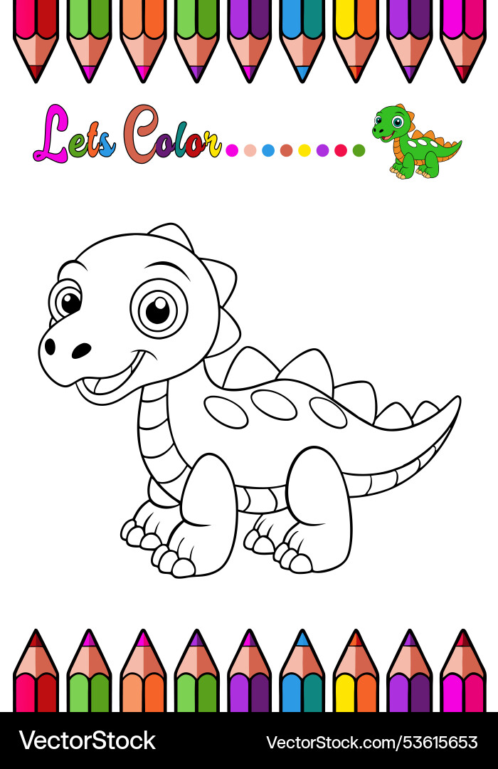Dinosor coloring page for kids Royalty Free Vector Image