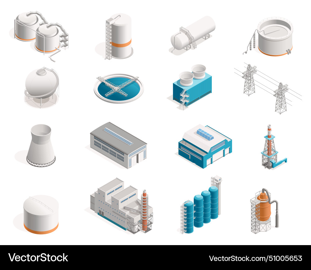 Isometric factories industrial buildings Vector Image
