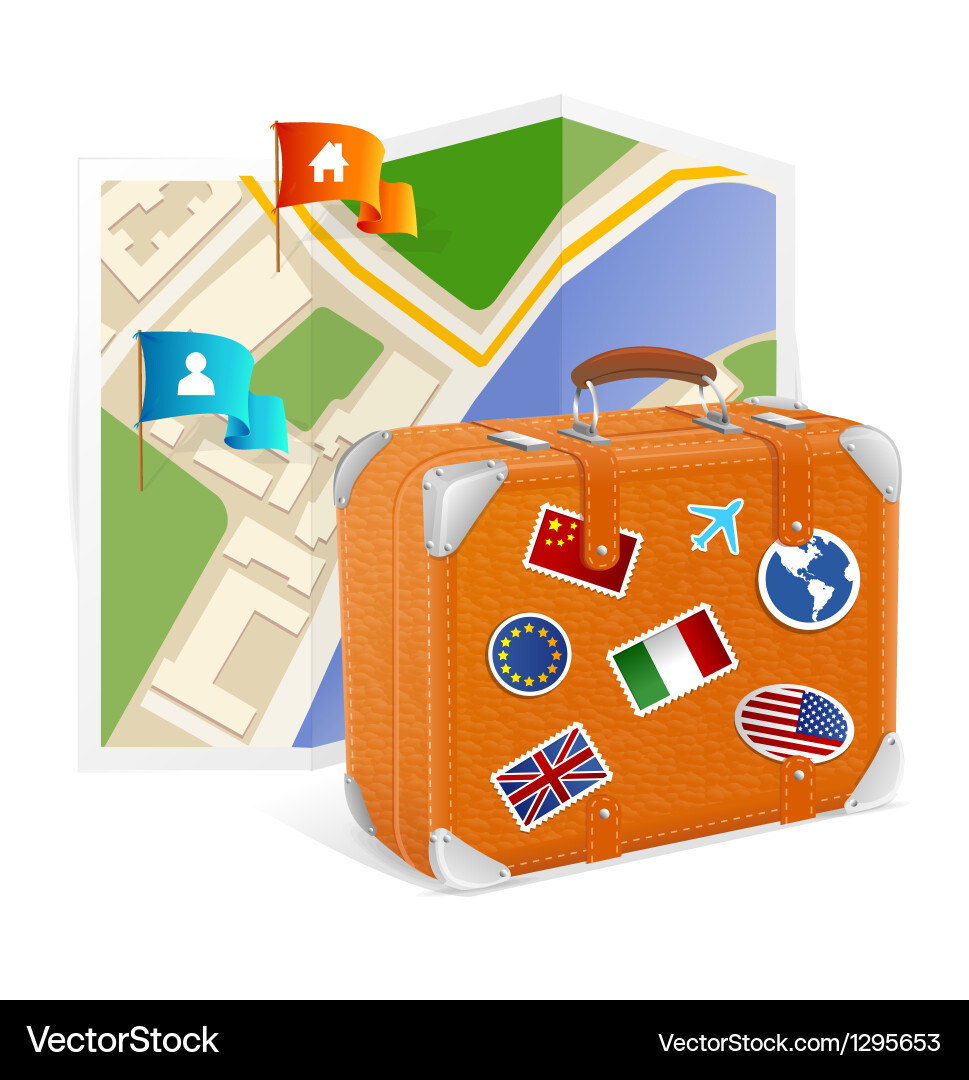 Map icon and suitcase Royalty Free Vector Image
