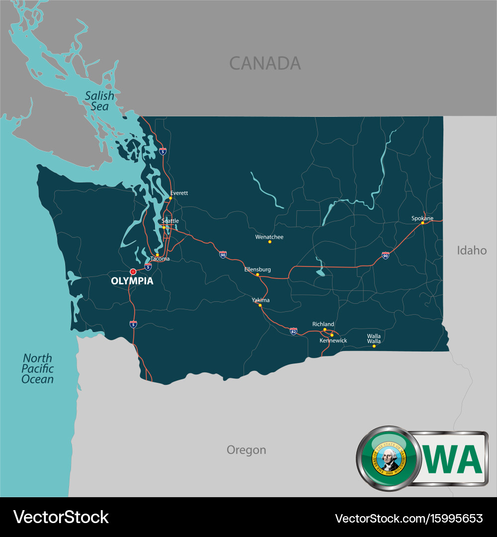 Map of state washington usa Royalty Free Vector Image
