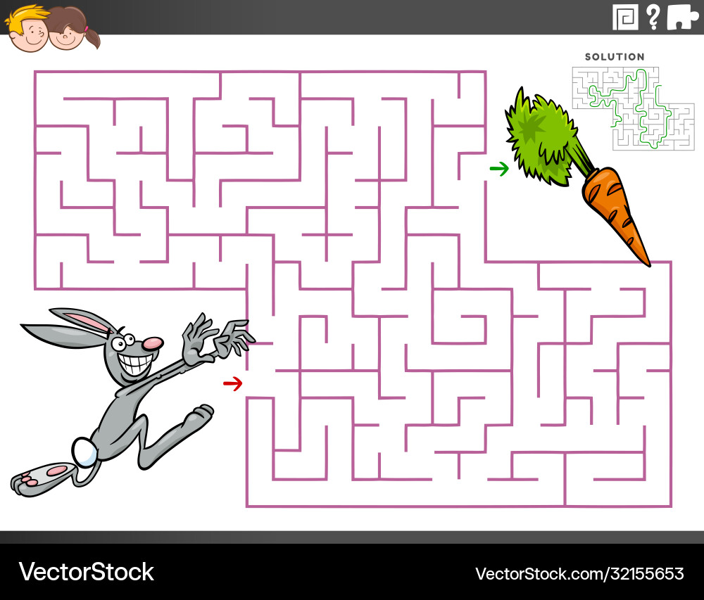 Maze educational game with cartoon rabbit Vector Image