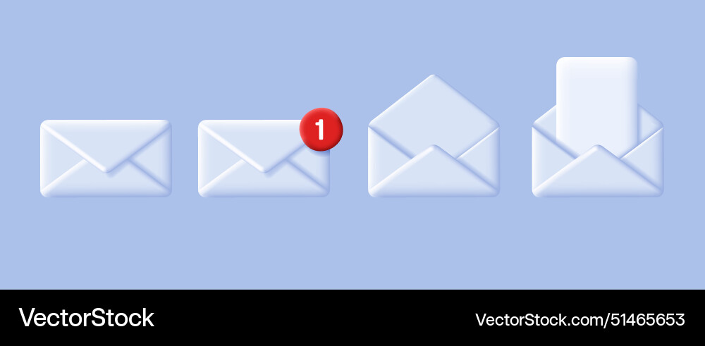 Set of 3d white mail envelops open with document Vector Image