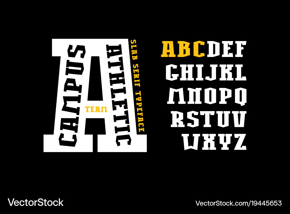 Slab serif font in athletic style Royalty Free Vector Image