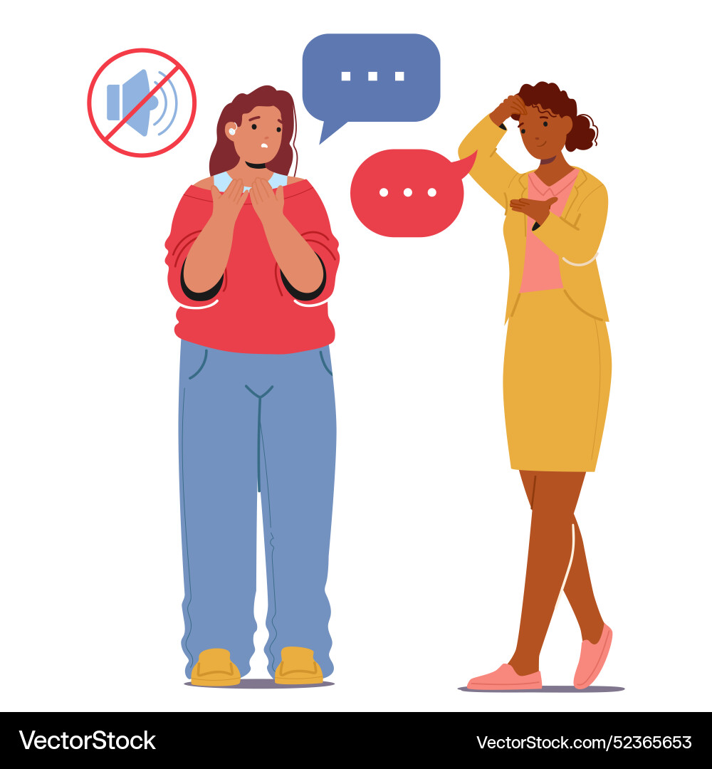 Two female characters communicate using sign Vector Image