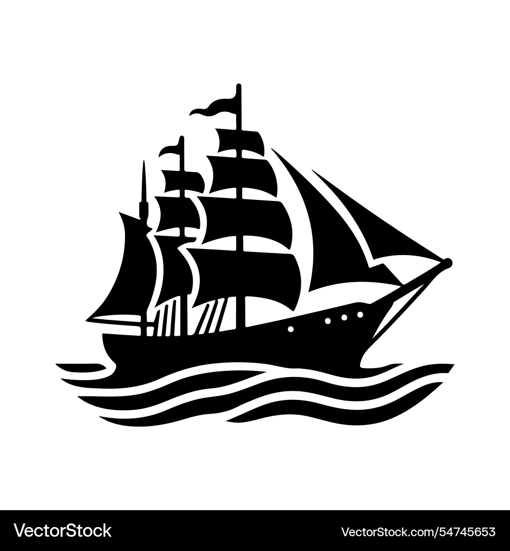Whaling ship silhouette high-quality graphics Vector Image