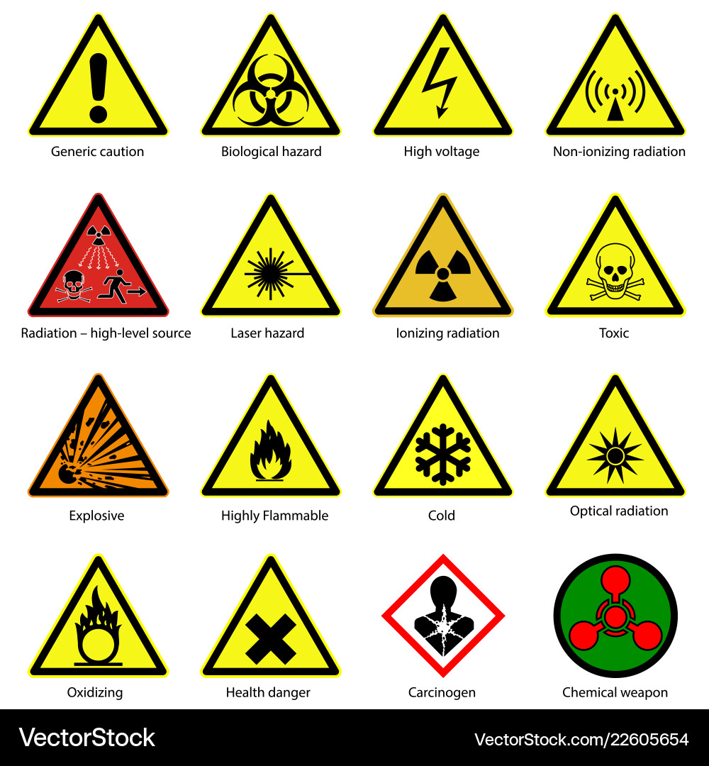 Hazard Warning Symbols Set Royalty Free Vector Image