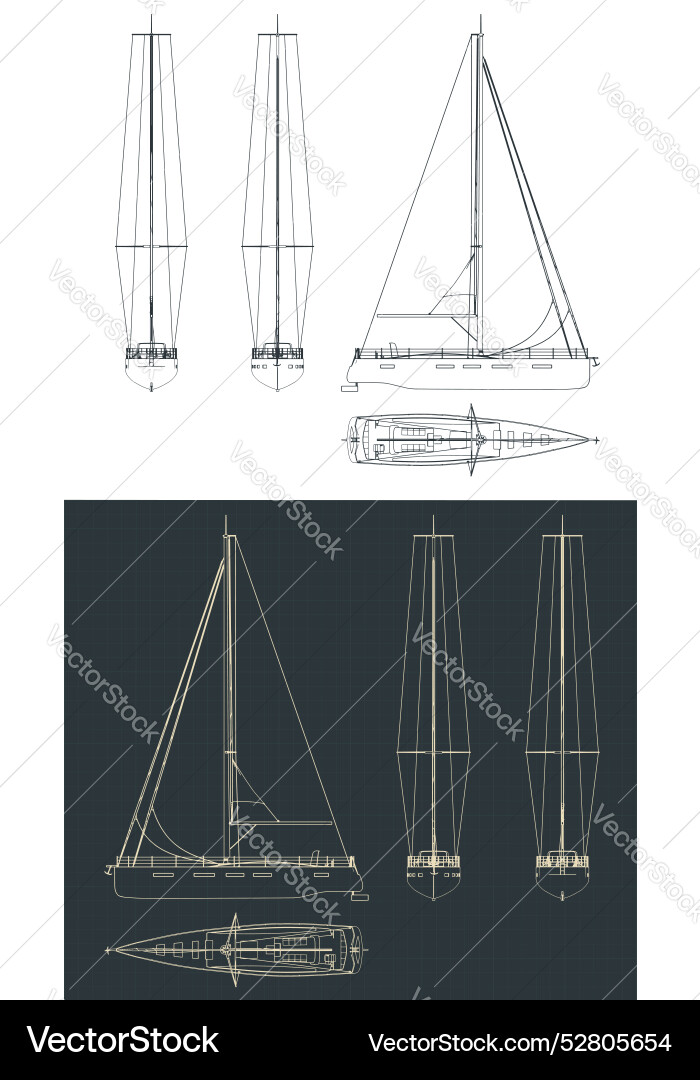 Sailing yacht technical drawings Royalty Free Vector Image