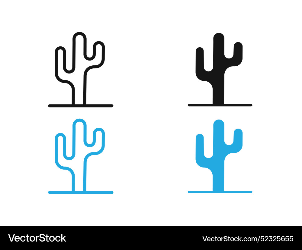 Cactus icon black and white outline sign Vector Image