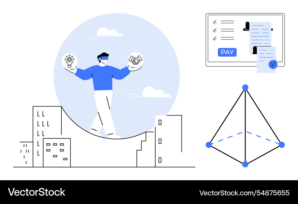 Entrepreneur balancing ideas and partnerships Vector Image