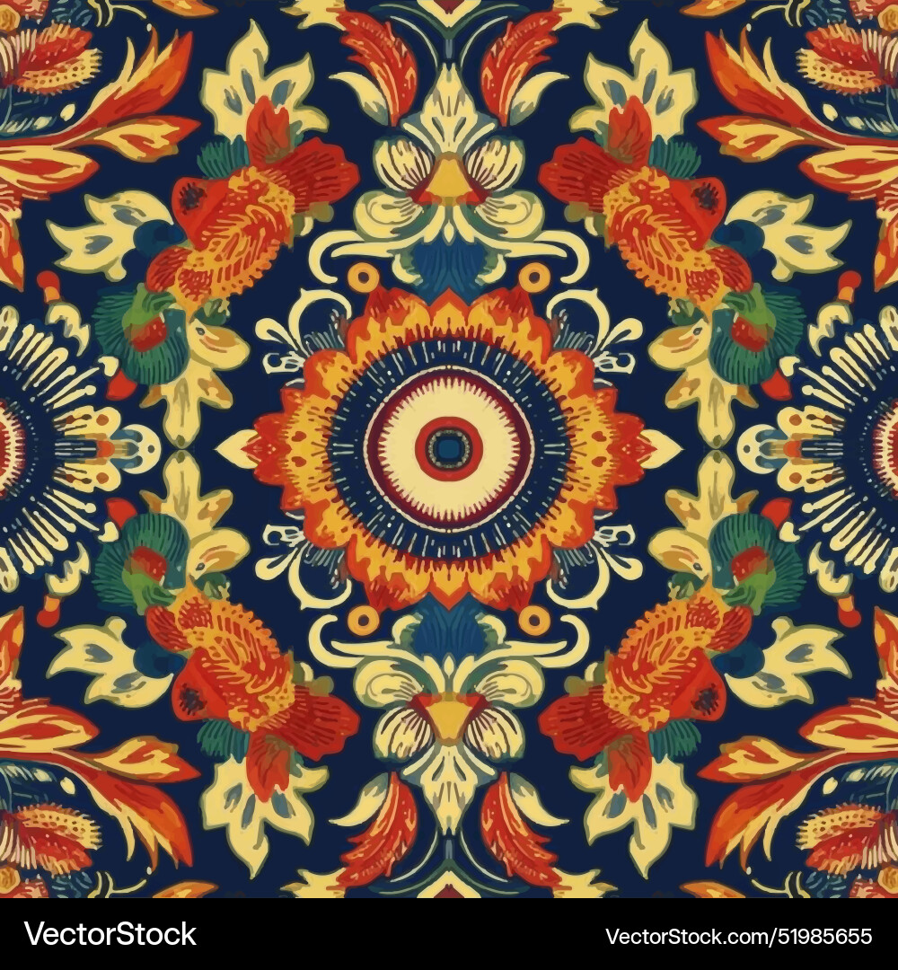 Kalamkari indian textile pattern seamless Vector Image