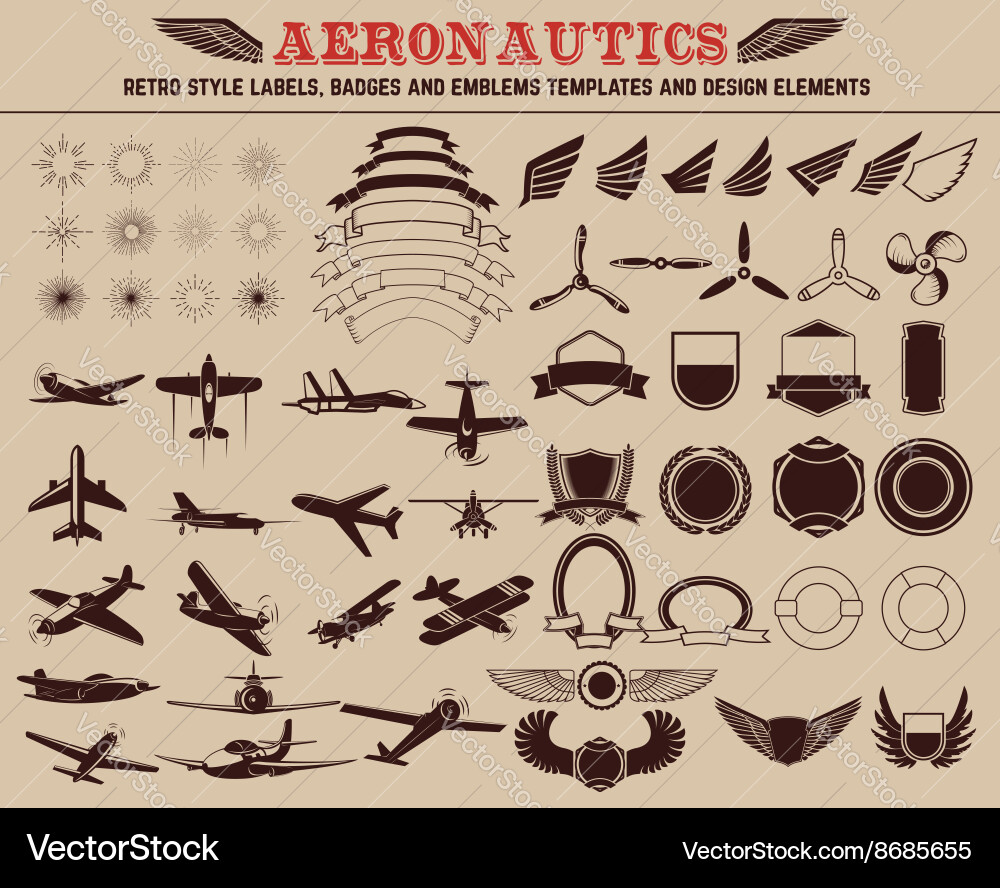 Set of aeronautics labels templates Royalty Free Vector