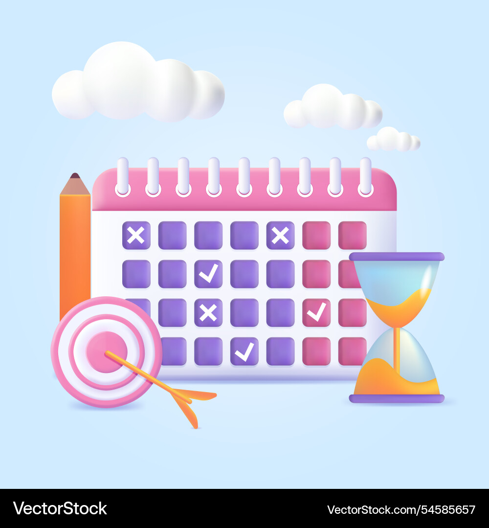3d concept work planning cartoon style Royalty Free Vector