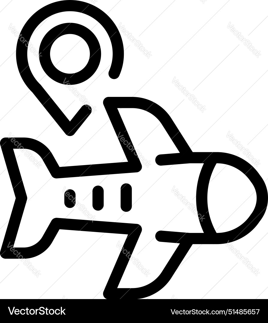 Airplane with location pin line icon Royalty Free Vector