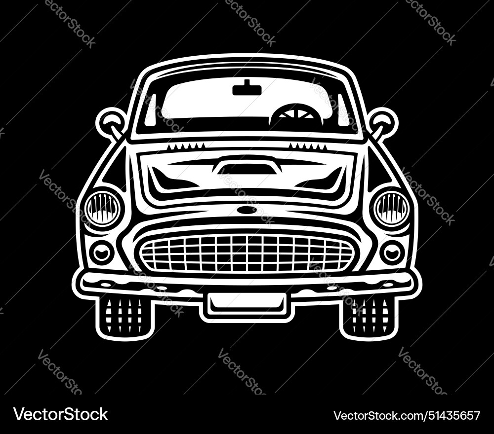 Classic car front view on dark Royalty Free Vector Image