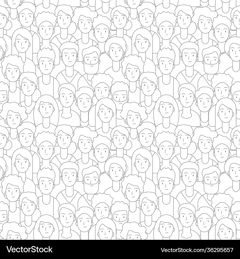 Crowd Pattern: People Faces - Seamless Texture Vector Image