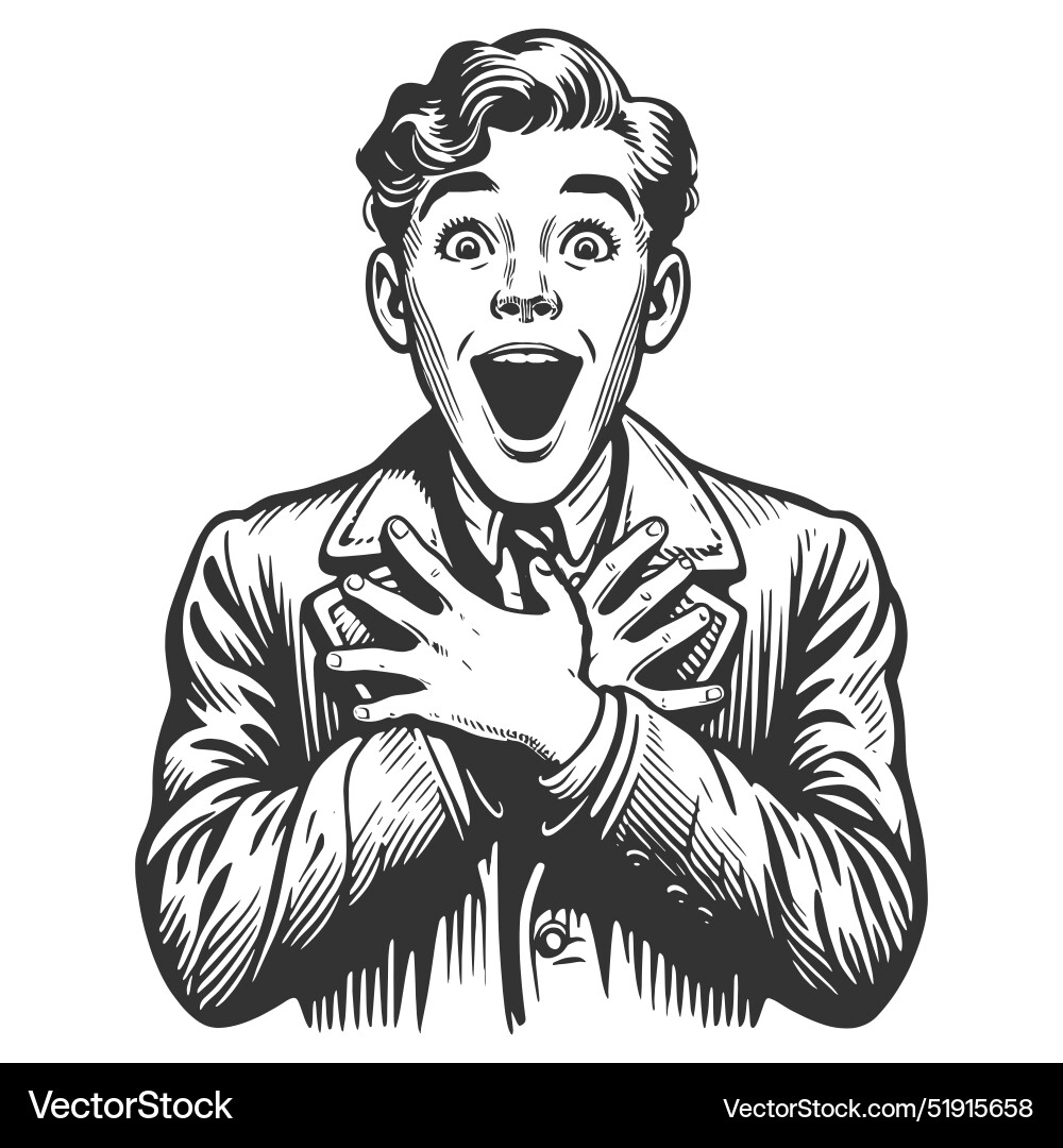 Ecstatic man in suit with hands raised Royalty Free Vector