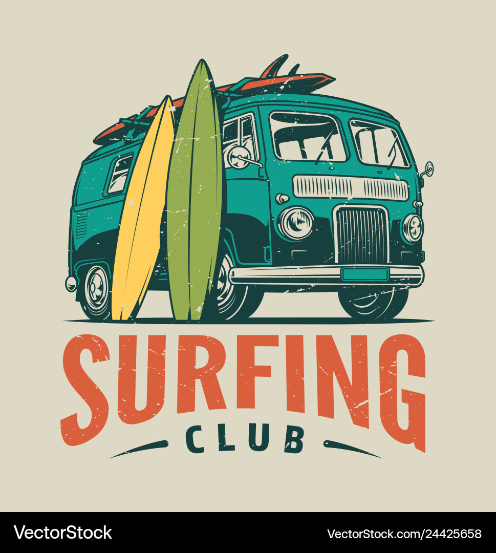 Retro Surf Van Travel Template Royalty Free Vector Image