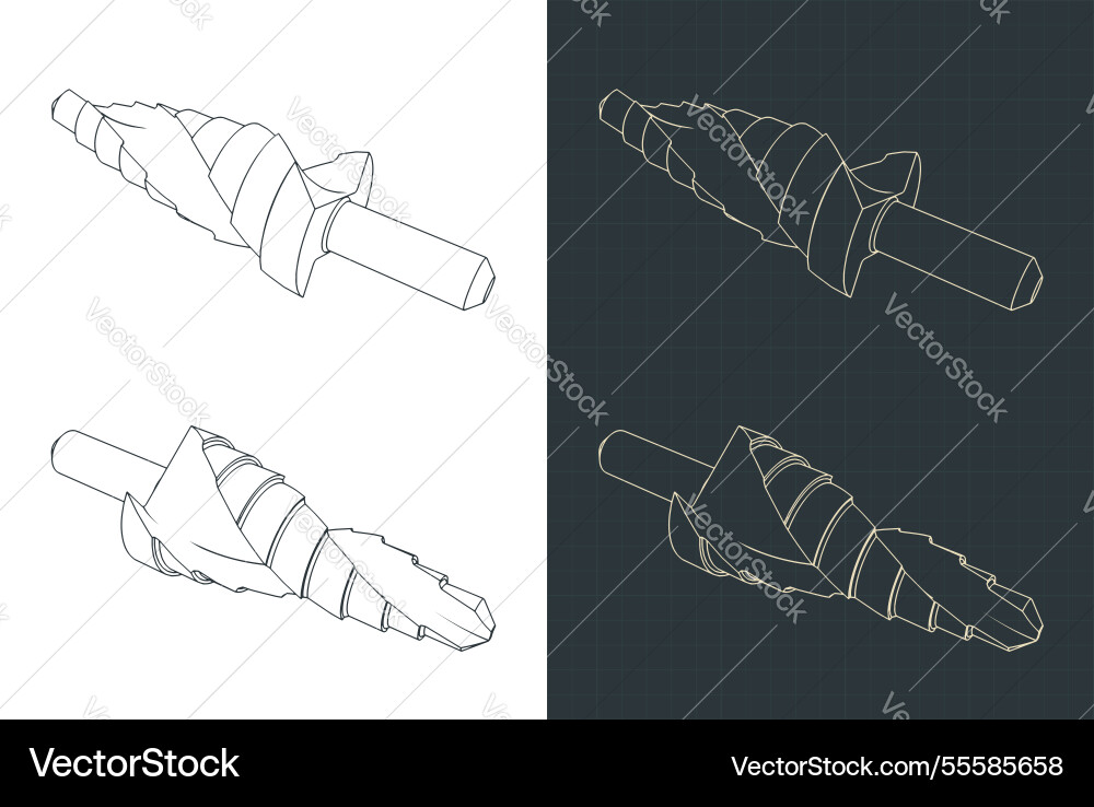 Stepped drill bit isometric blueprints Royalty Free Vector