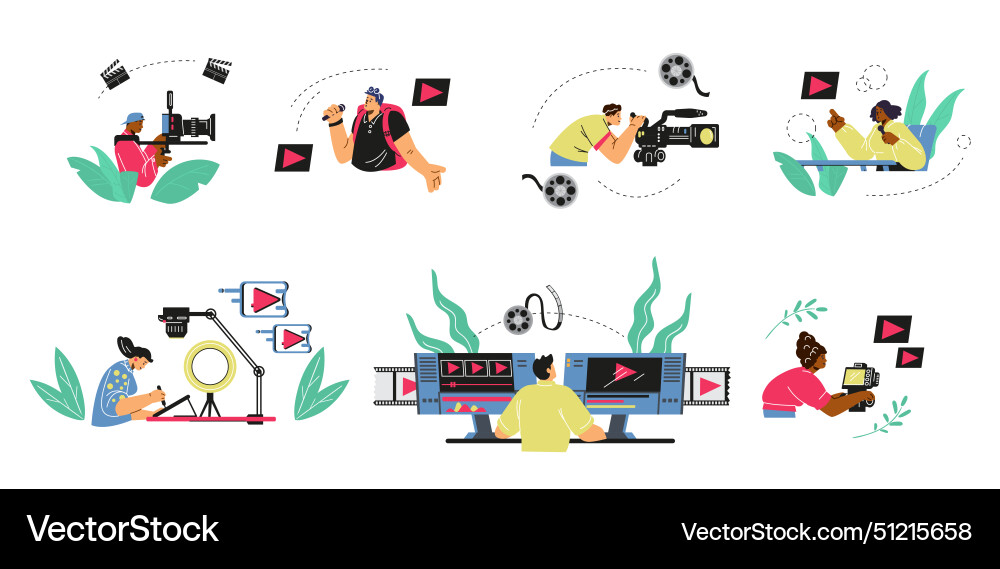 Video production industry professionals set flat Vector Image