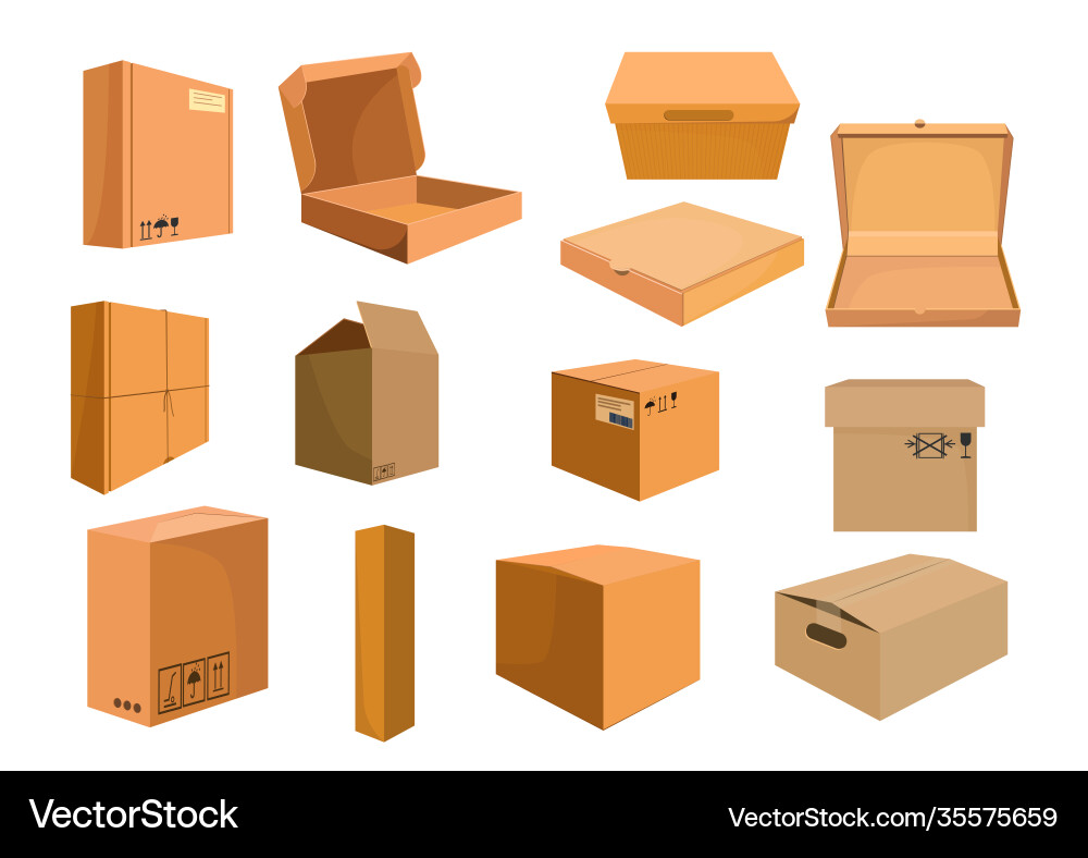 Cardboard boxes set Royalty Free Vector Image - VectorStock