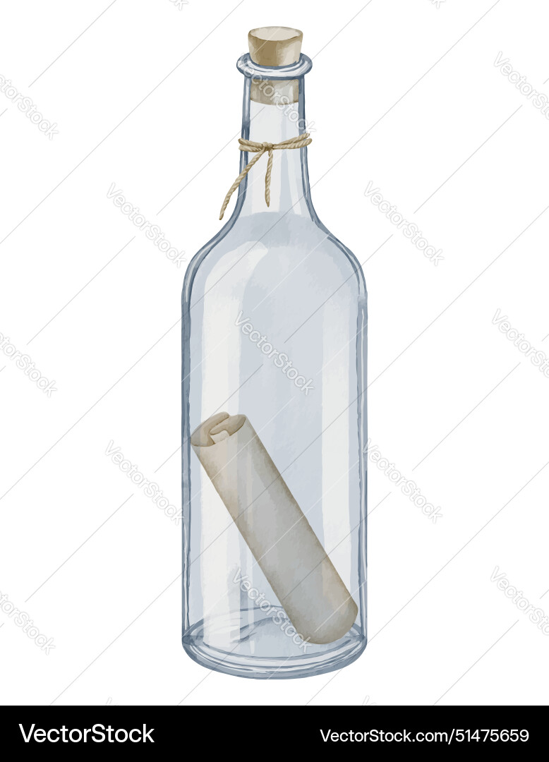 Glass bottles with message watercolor Royalty Free Vector