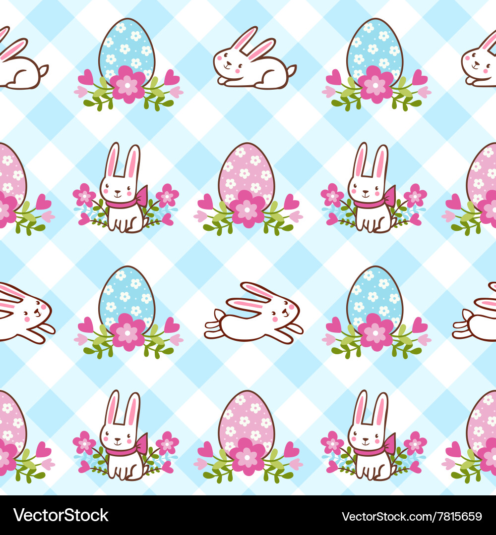 Seamless pattern with easter bunnies and eggs Vector Image