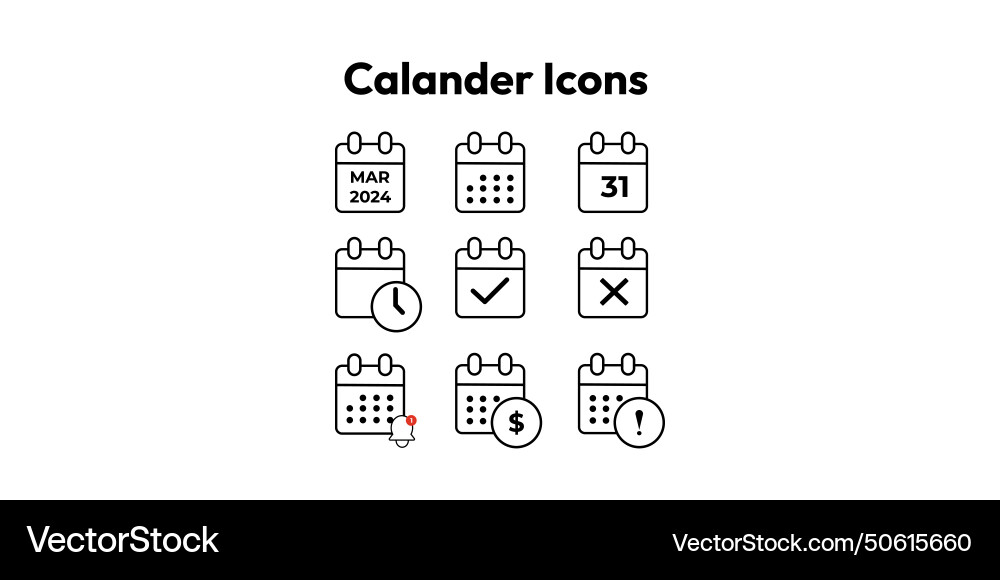 Calendar icon collection icons Royalty Free Vector Image