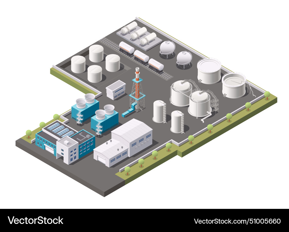 Factory buildings isometric concept petroleum Vector Image