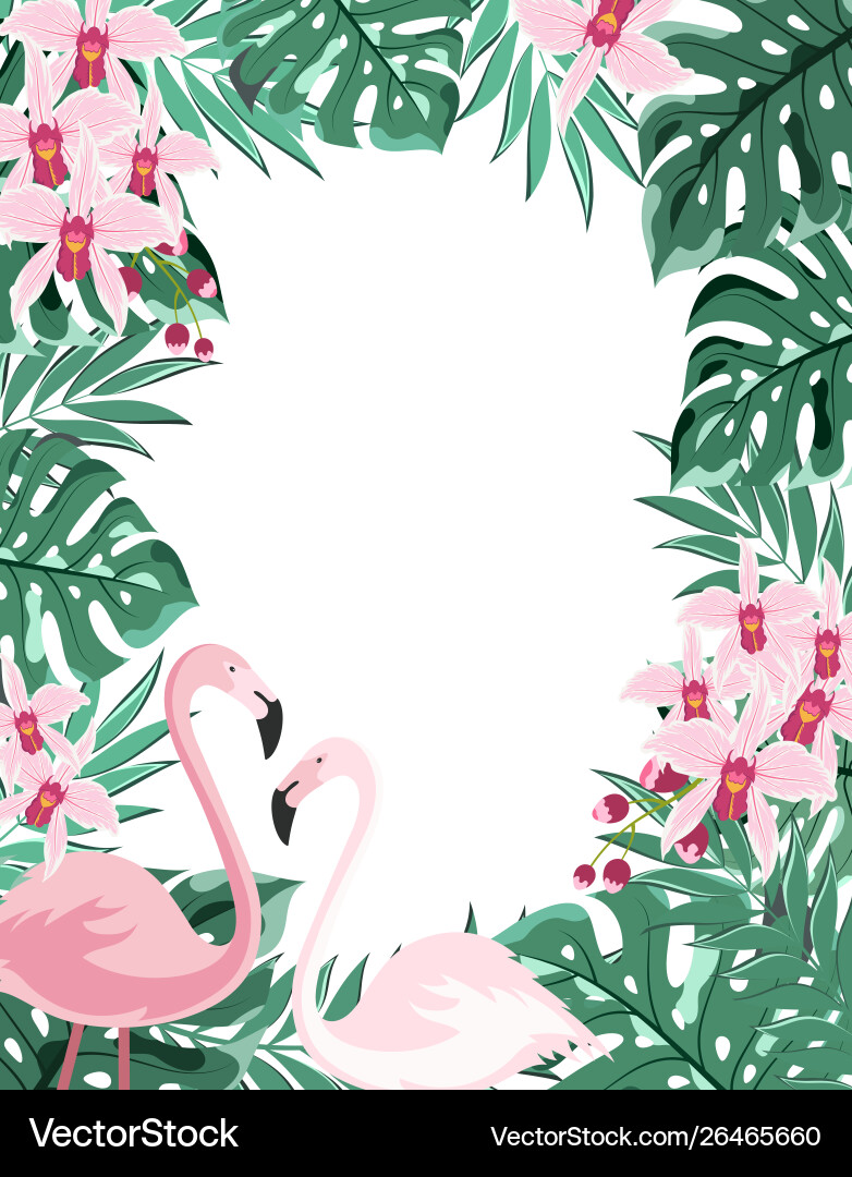 Flamingo floral frame Royalty Free Vector Image