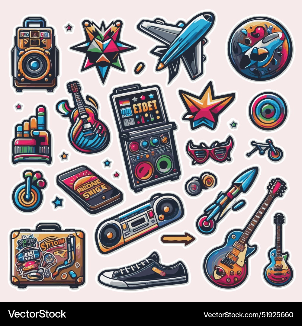 Retro style stickers graffiti road Royalty Free Vector Image