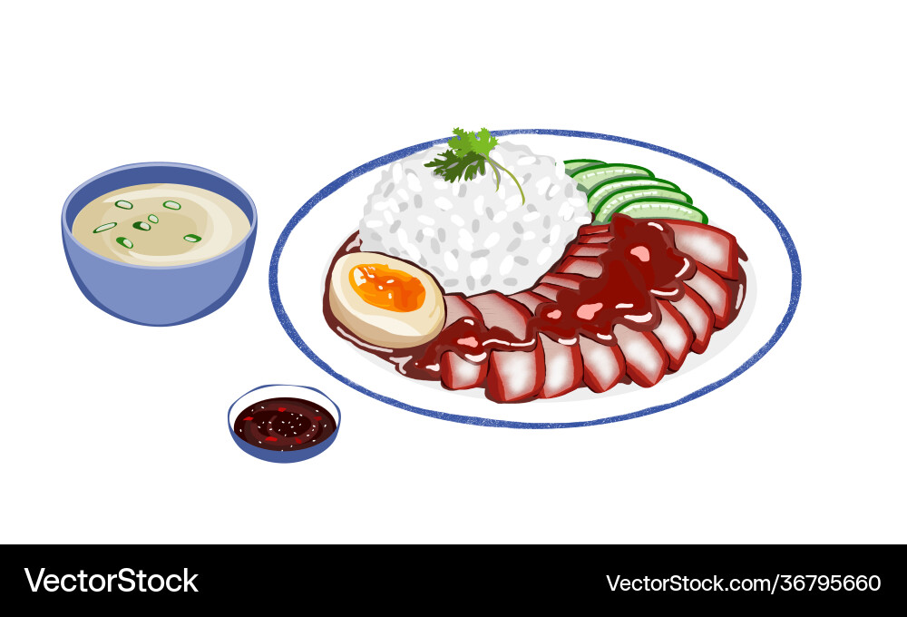 Rice with roasted red pork Royalty Free Vector Image