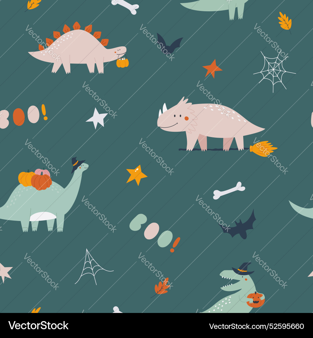 Seamless halloween patterns spooky dinosaurs and Vector Image