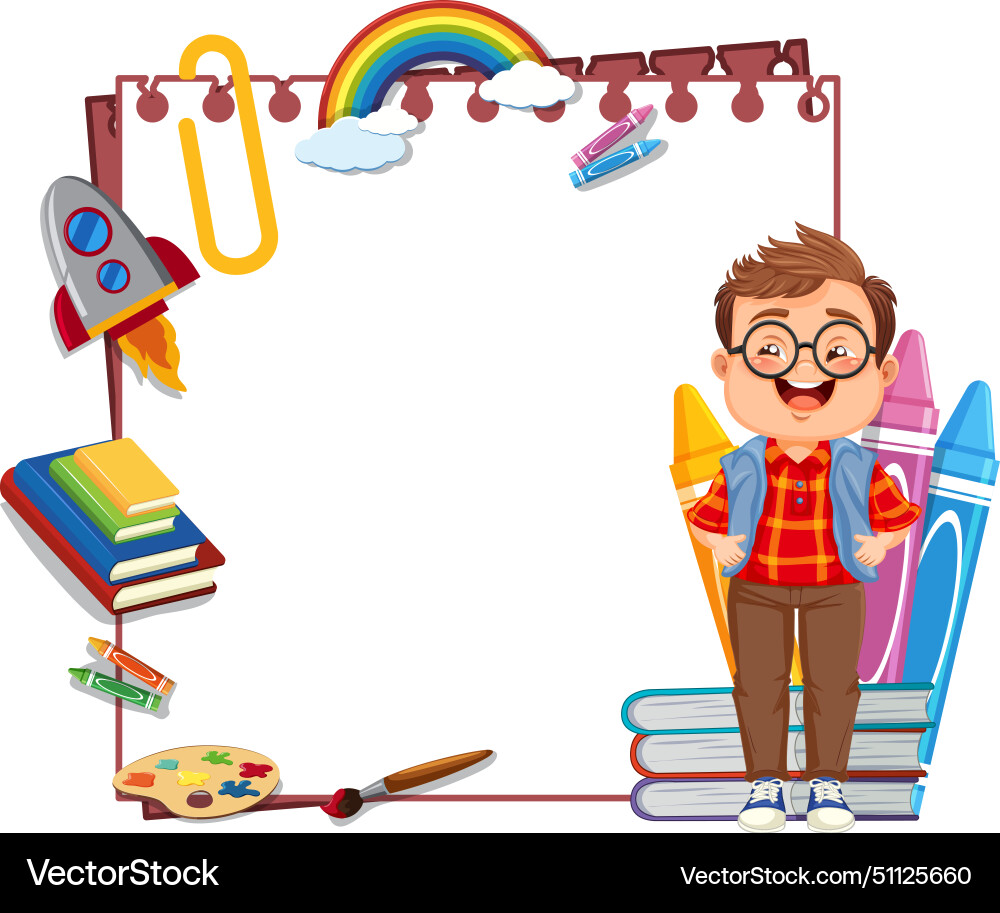 Young boy with educational and creative objects Vector Image