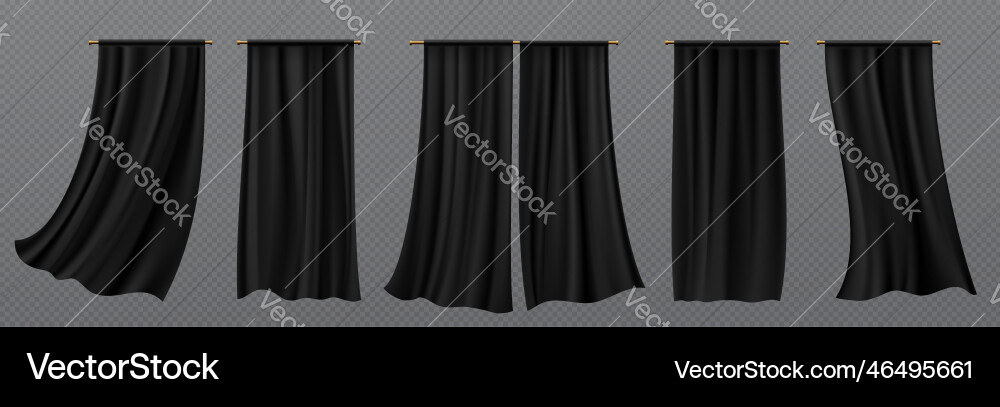 Black silk curtains for window fluttering on wind Vector Image