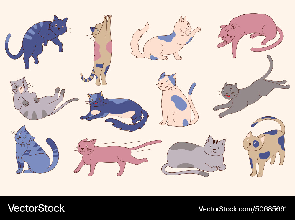 Cat set cute funny colorful cats in different Vector Image