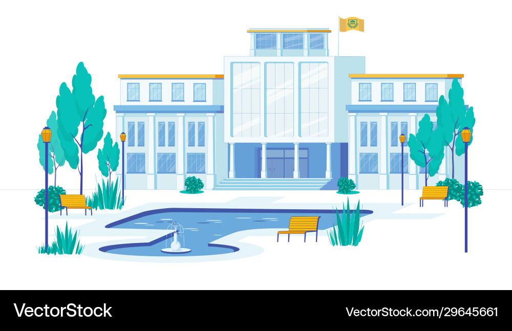 Classic university building facade and courtyard Vector Image