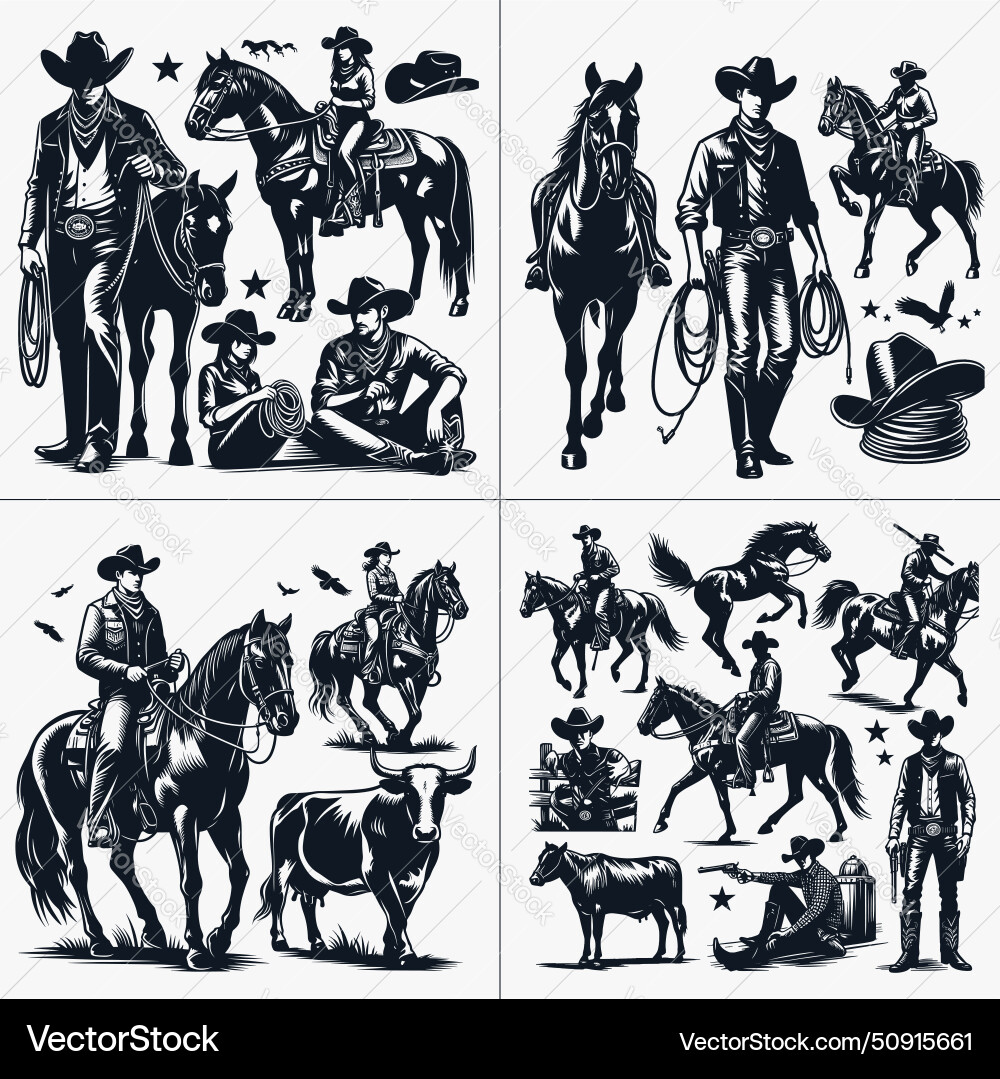 Cowboy and cowgirl bundle file Royalty Free Vector Image
