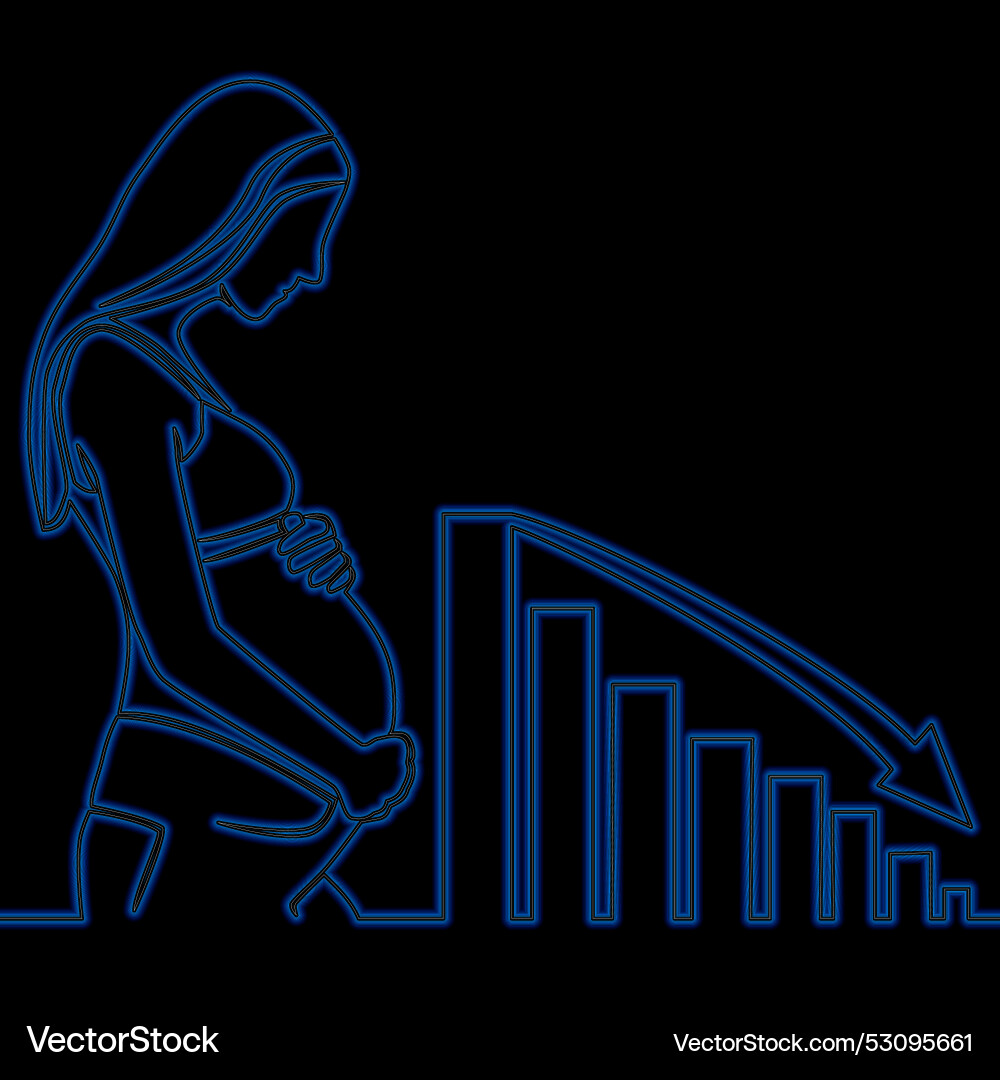 Decreasing chart symbolizing birth rates neon Vector Image
